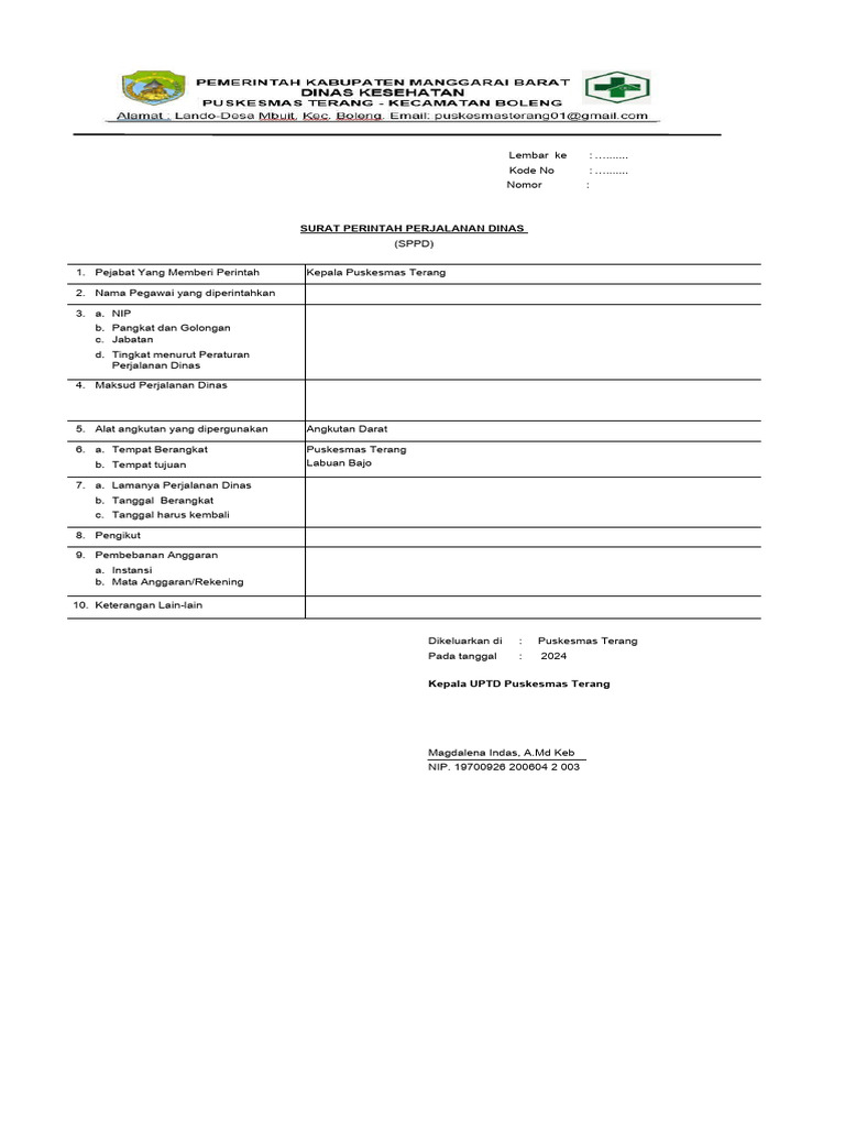 Format SPPD Terbaru 2024 - PKM Terang | PDF