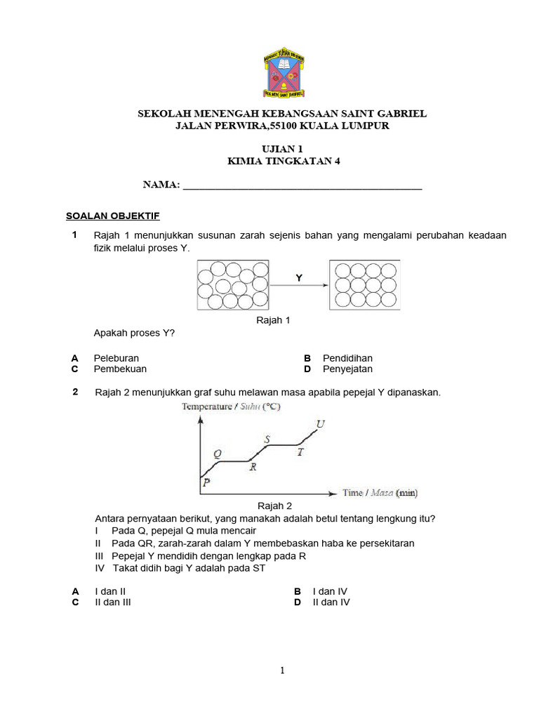Ujian 1 Kimia T4 | PDF