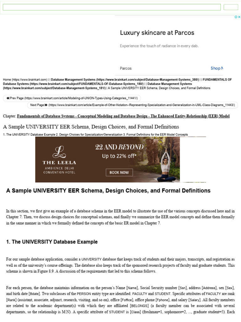 A Sample University Eer Schema Design Choices And Formal Definitions Pdf Inheritance