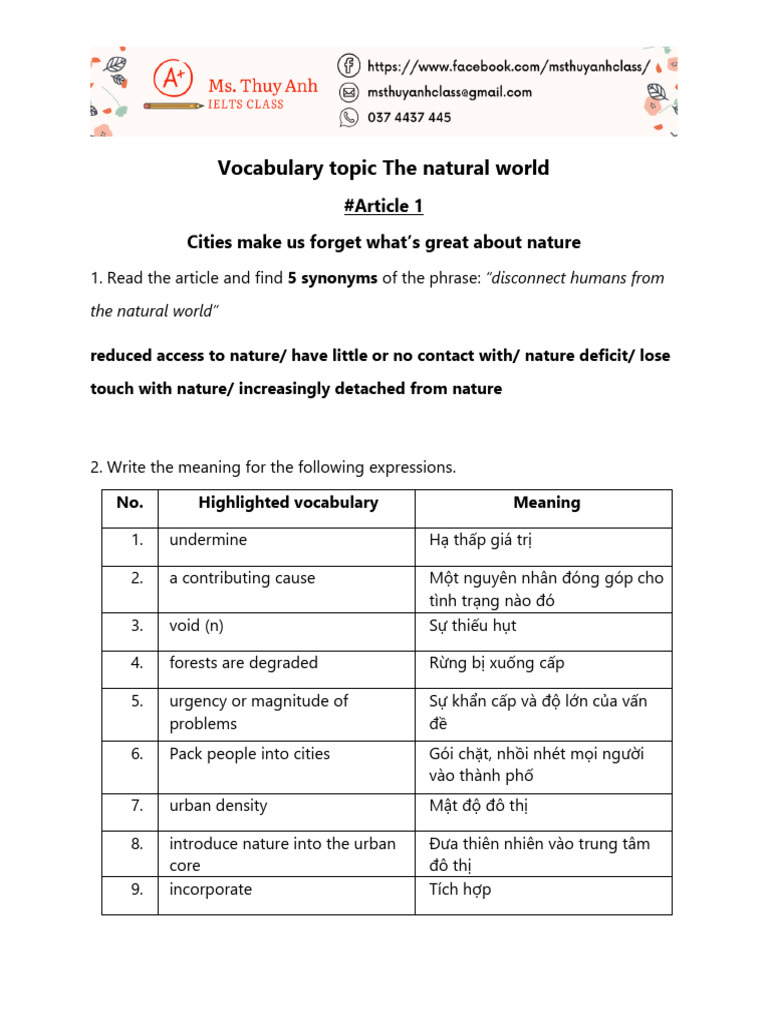 Vocabulary Topic Nature | PDF