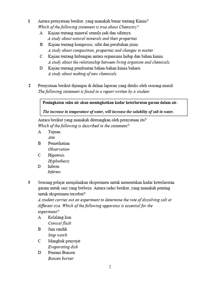 KERTAS 1 KIMIA Tingkatan 4 | PDF