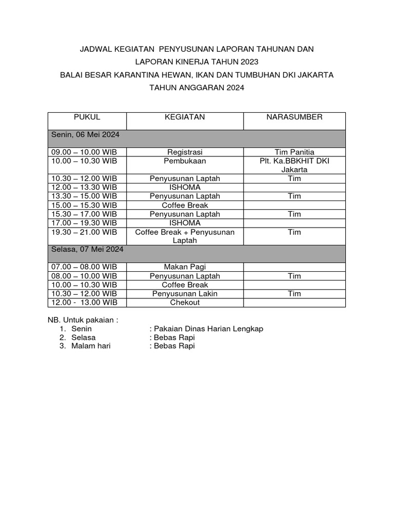 Jadwal Kegiatan Laptah 2024 | PDF