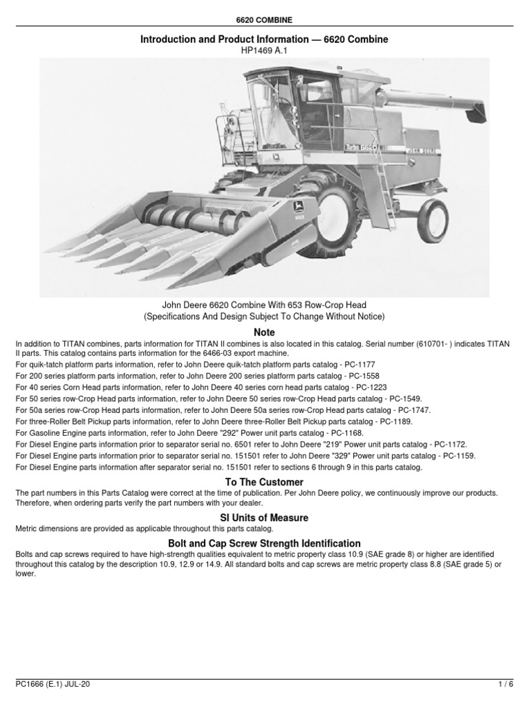 6620 Combine Introduction | PDF | Screw | Engines