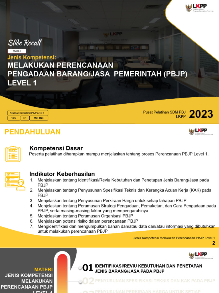 Slide Recall Modul Melakukan Perencanaan PBJP Level 1 V3.1-Tambah | PDF