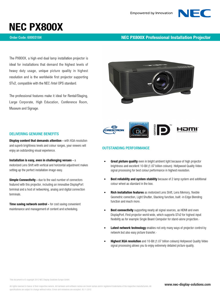 BROSUR NEC P800X | PDF | Display Resolution | Hdmi