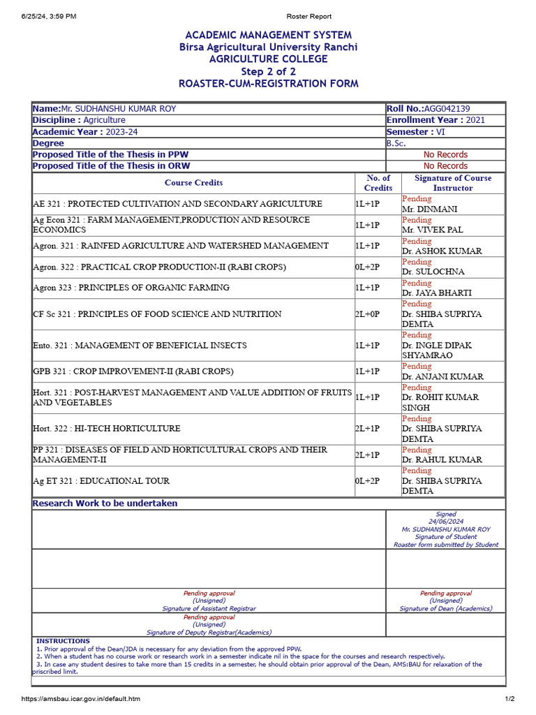 BAU Academic Management System Form | PDF | Agriculture | Food Industry