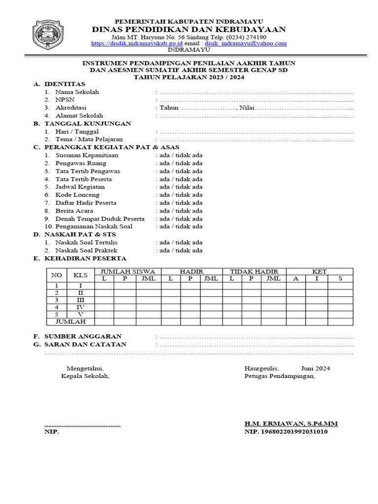 Instrumen Monitoring Pat Dan Asas | PDF