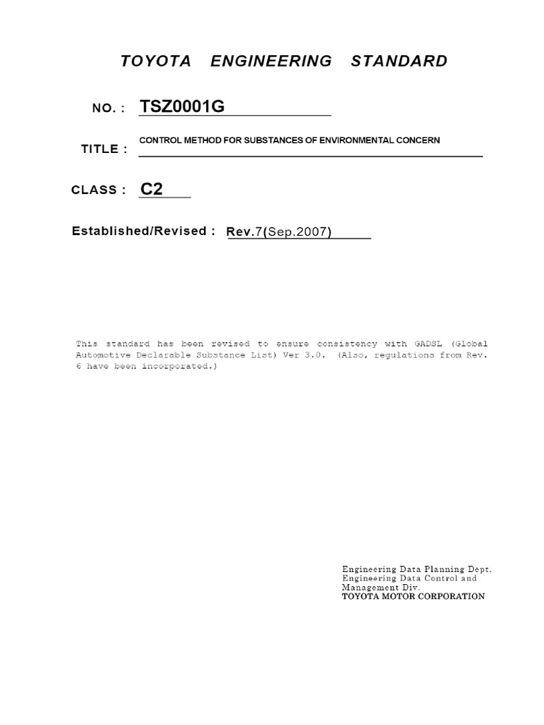 TSZ0001G - Toyota Engineering Standard - TOAZ - INFO | PDF