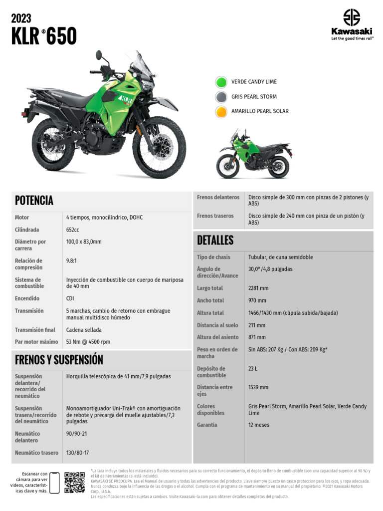 KWS Ficha Tecnica KLR 650 23 | PDF | Neumático | Fabricantes de automóviles