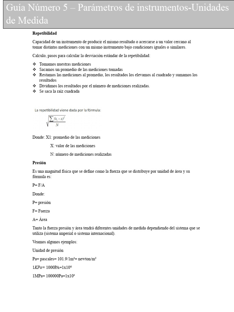 Guía 5 parametros en isntrumentos y unidades de medida de presión | Descargar gratis PDF ...