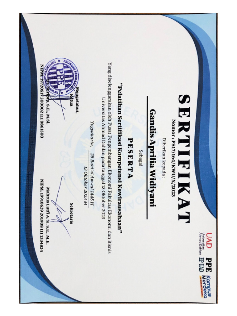 Sertifikat Uji Kompetensi | PDF