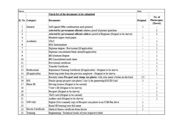 Joining Check List - Appointment | PDF | Photocopier | Access Control
