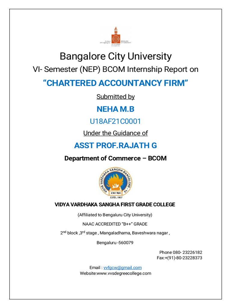 VI-Semester (NEP) BCOM Internship Report On: Bangalore City University | PDF | Payments ...
