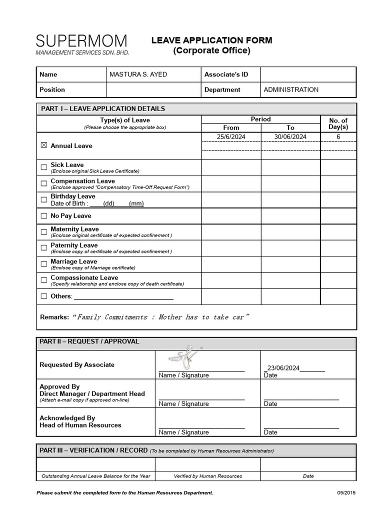 02 Leave Application Form (Corporate Office) | PDF
