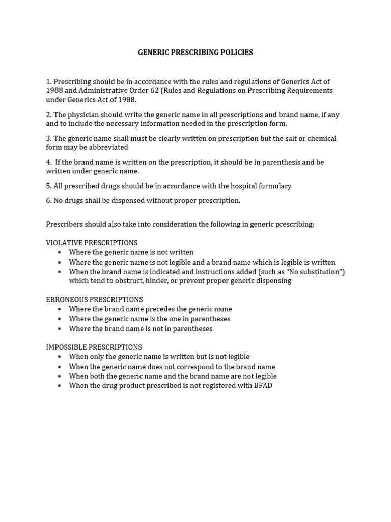 Generic Prescribing Requirements | PDF | Medical Prescription | Generic ...