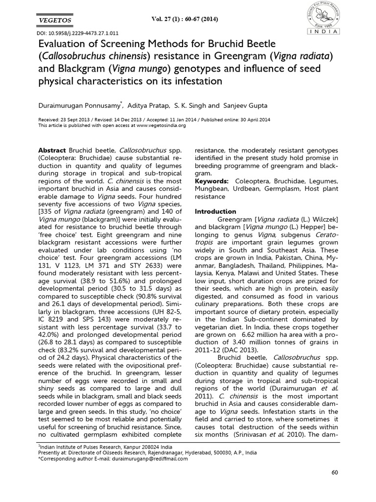 Bruchid Paper Published in Vegetos | PDF | Legume | Agriculture