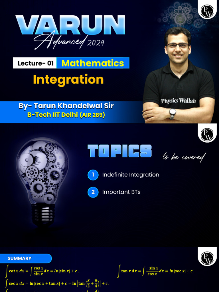 Integration 01 Question Notes Varun JEE Advanced 2024 | PDF ...