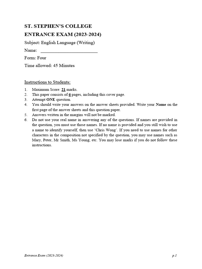 2023-24 Entrance Exam_S4 | PDF