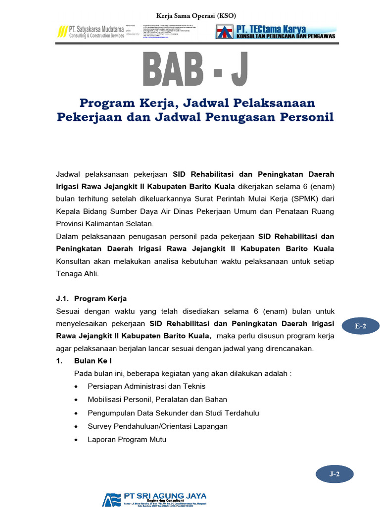 SID Rehab Dan Peningkatan DIR Jejangkit II - BAB J. Program Kerja, Jadwal Pelaksanaan Dan Jadwal ...