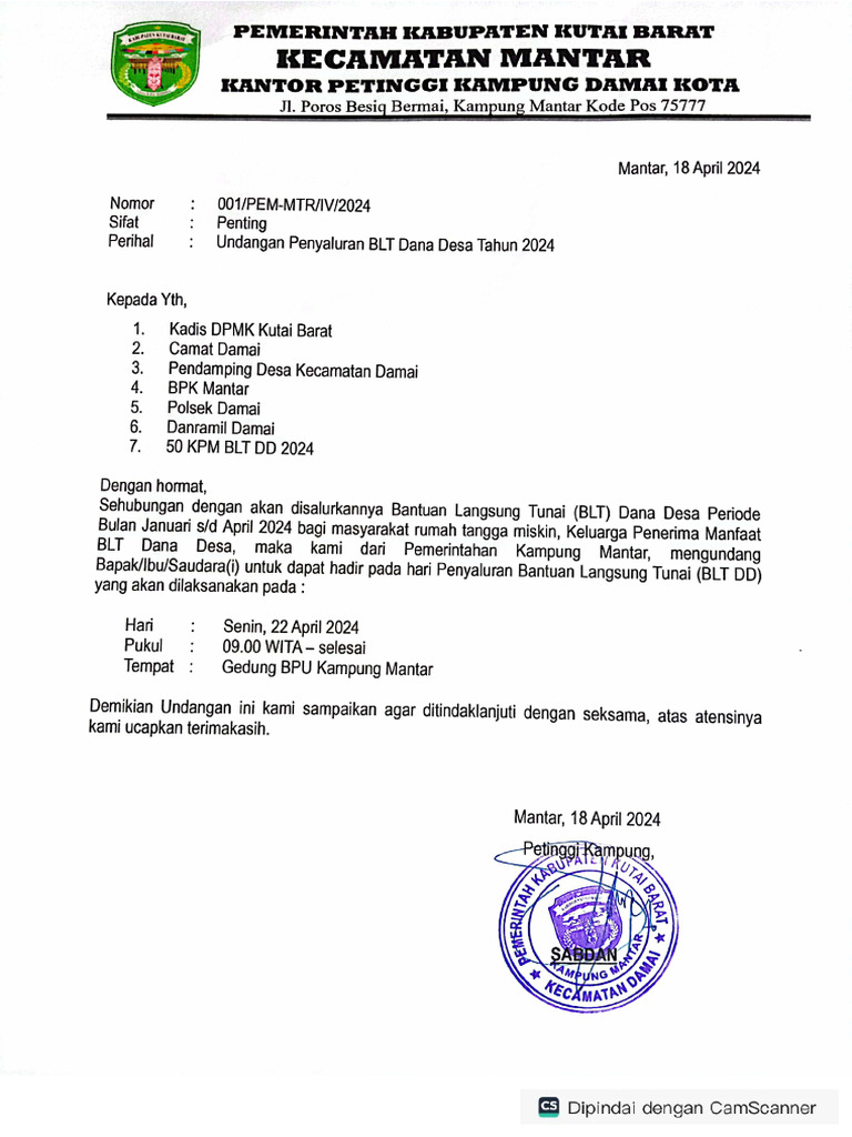 Contoh Undangan Blt Dana Desa Pdf