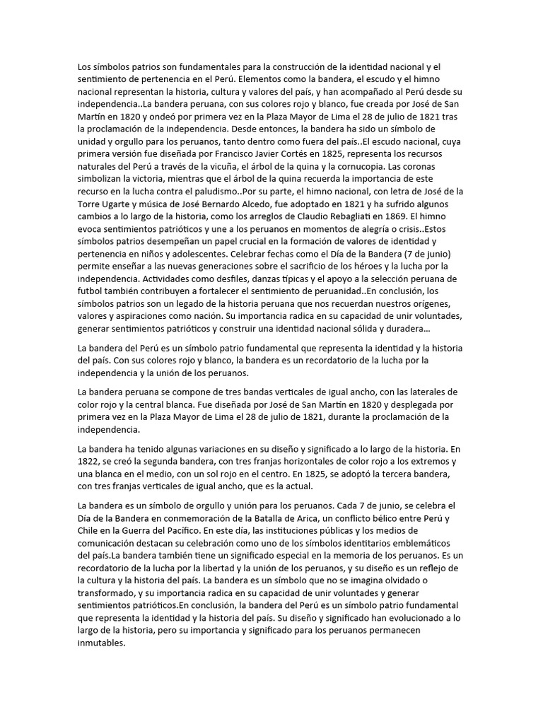 Los Símbolos Patrios Son Fundamentales para La Construcción de La ...