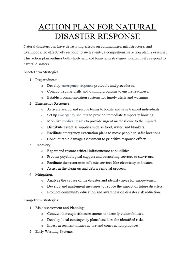 ACTION PLAN FOR NATURAL DISASTER RESPONSE | PDF | Emergency Management ...