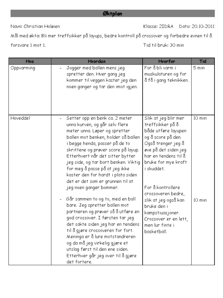 Øktplan Egentrening 2011-2012 | PDF
