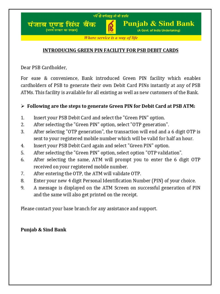 Debit Card Green PIN Poster | PDF