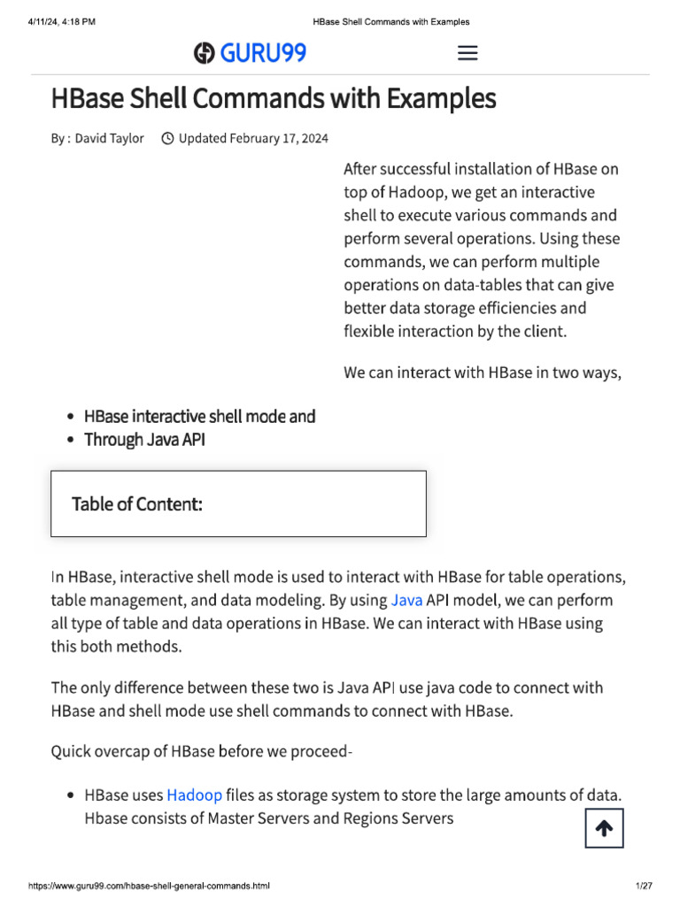 Hbase Commands | PDF