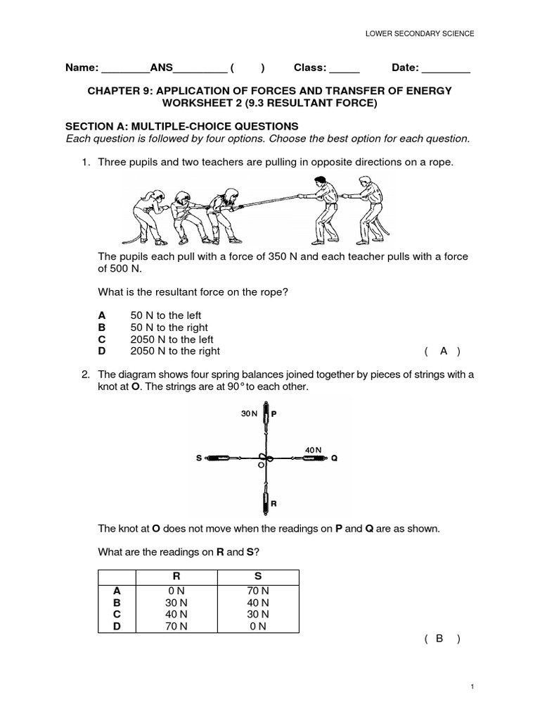 Lower Secondary Forces Worksheet | PDF | Force | Physics
