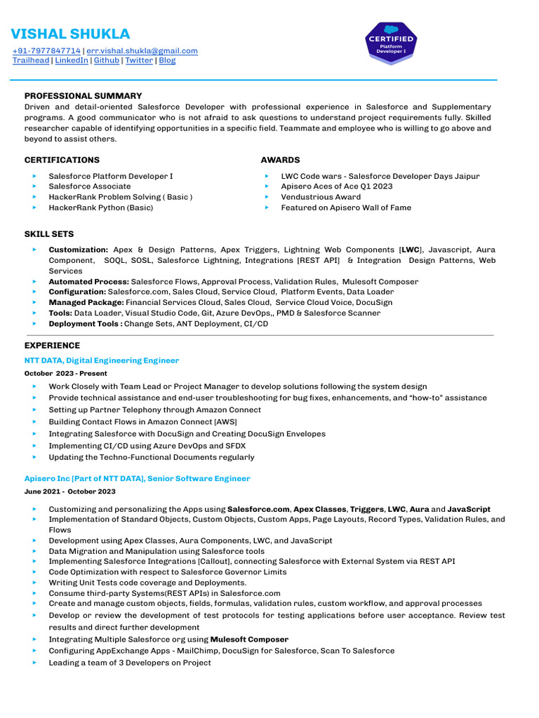 Vishal Shukla Salesforce Developer Resume | PDF | World Wide Web | Internet & Web