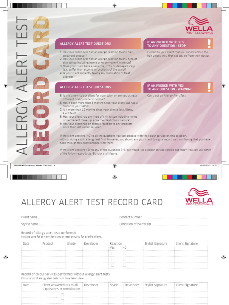 AAT Record Card-Hairdresser | PDF | Allergy | Medical Specialties