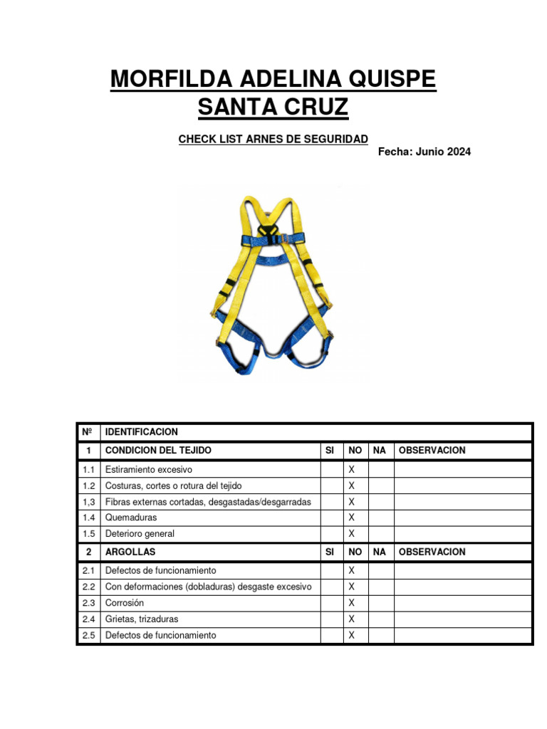 Check List de Inspección de Arnés de Seguridad | PDF