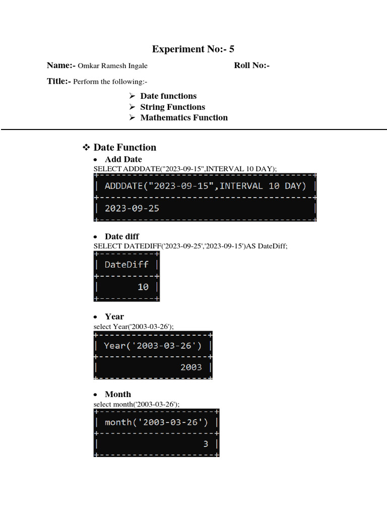 SQL Date, String, Math Functions | PDF
