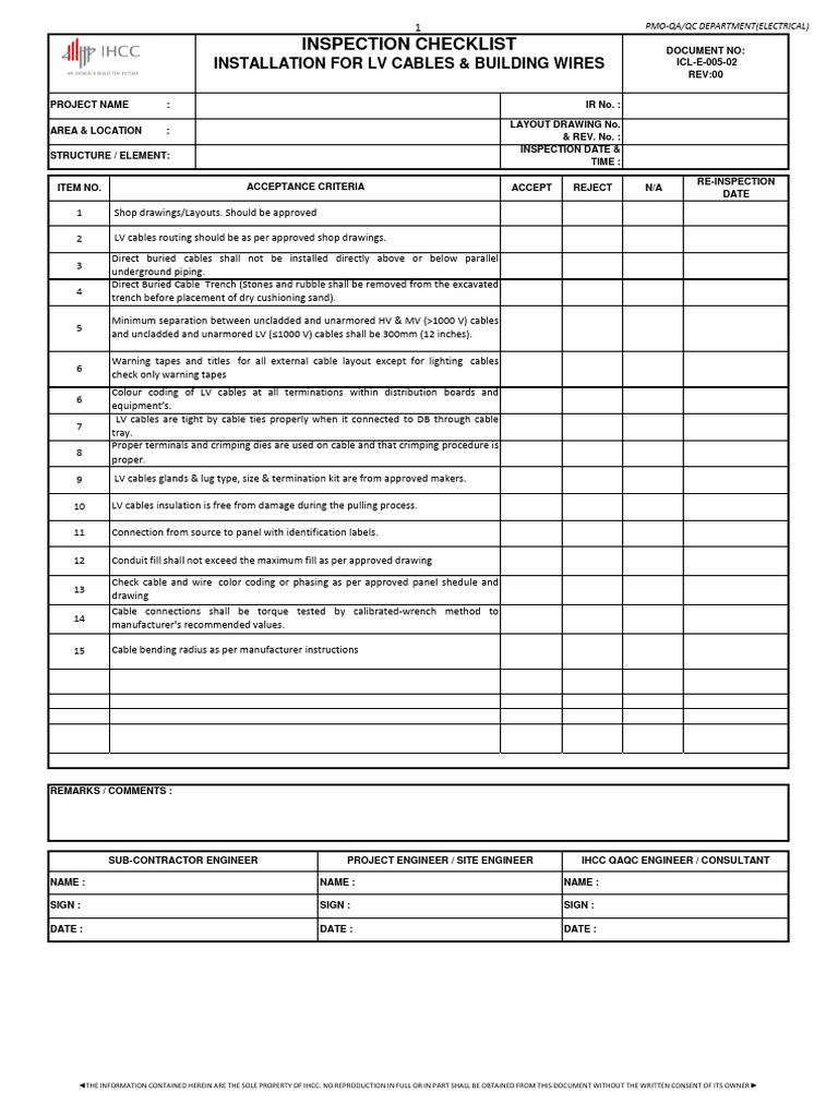 ICL-E-005-02 Check List for Low volatage cables & building wires ...