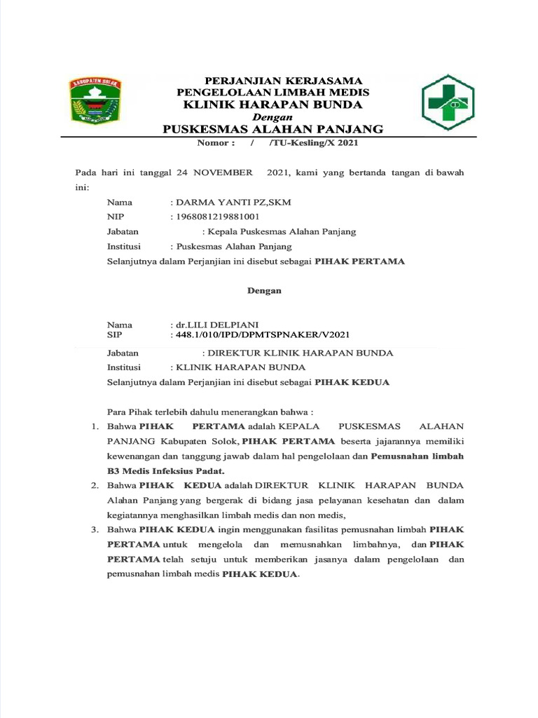 Contoh MOU Limbah Medis Apotek KF Dr. Yessy | PDF