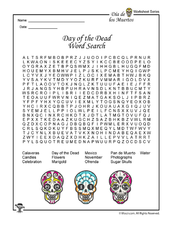 Day of The Dead Word Search Worksheet - Woo! Jr. Kids Activities ...
