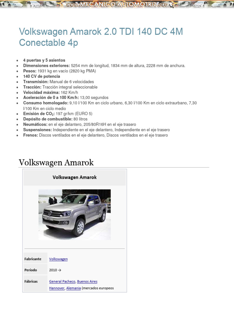 Manual Volkswagen Amarok 2 0 Tdi DC 4m | PDF | Vehículo de motor | Automóviles