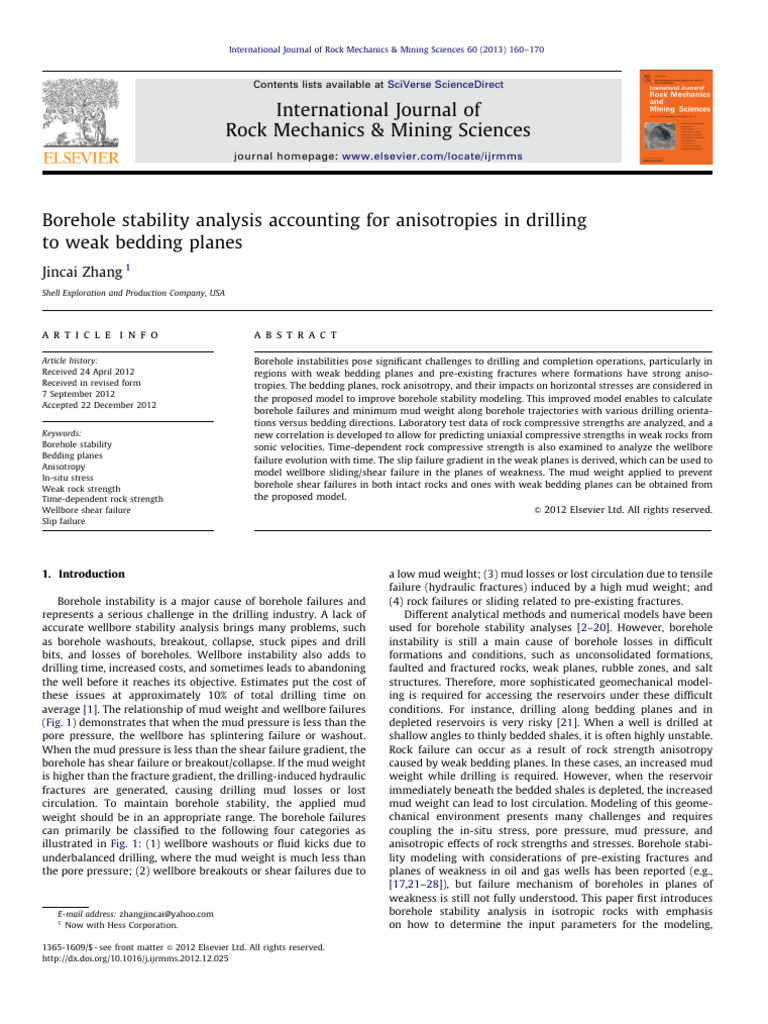Borehole Stability in Anisotropic Rocks | PDF | Stress (Mechanics) | Strength Of Materials