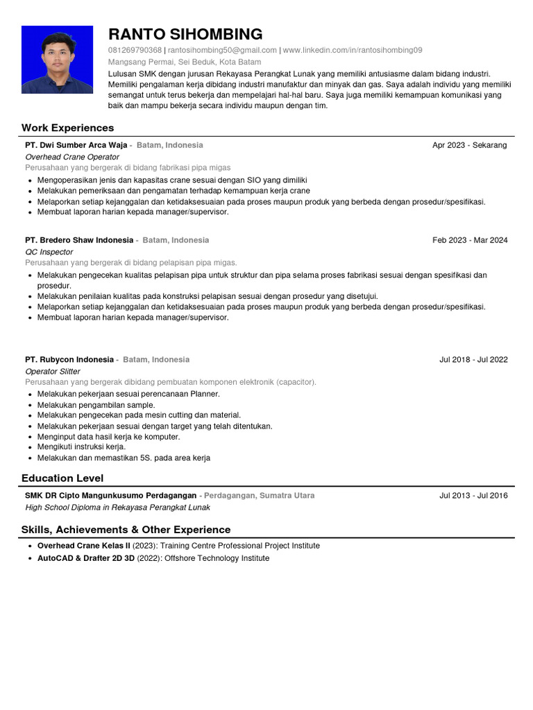 Ranto Sihombing CV | PDF