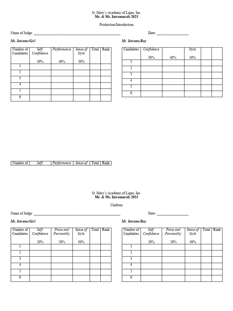 Criteria For Mr. & Ms. Intrams | PDF