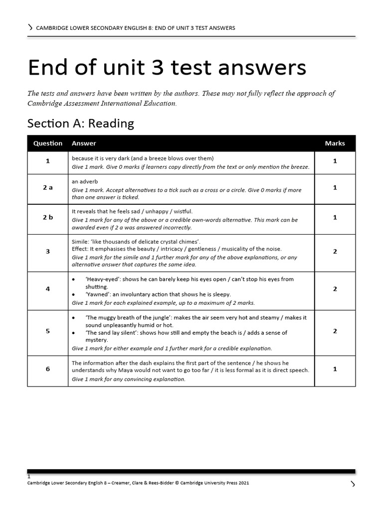 End of Unit 3 Test Answers: English 8 | PDF | English Language | Syntax