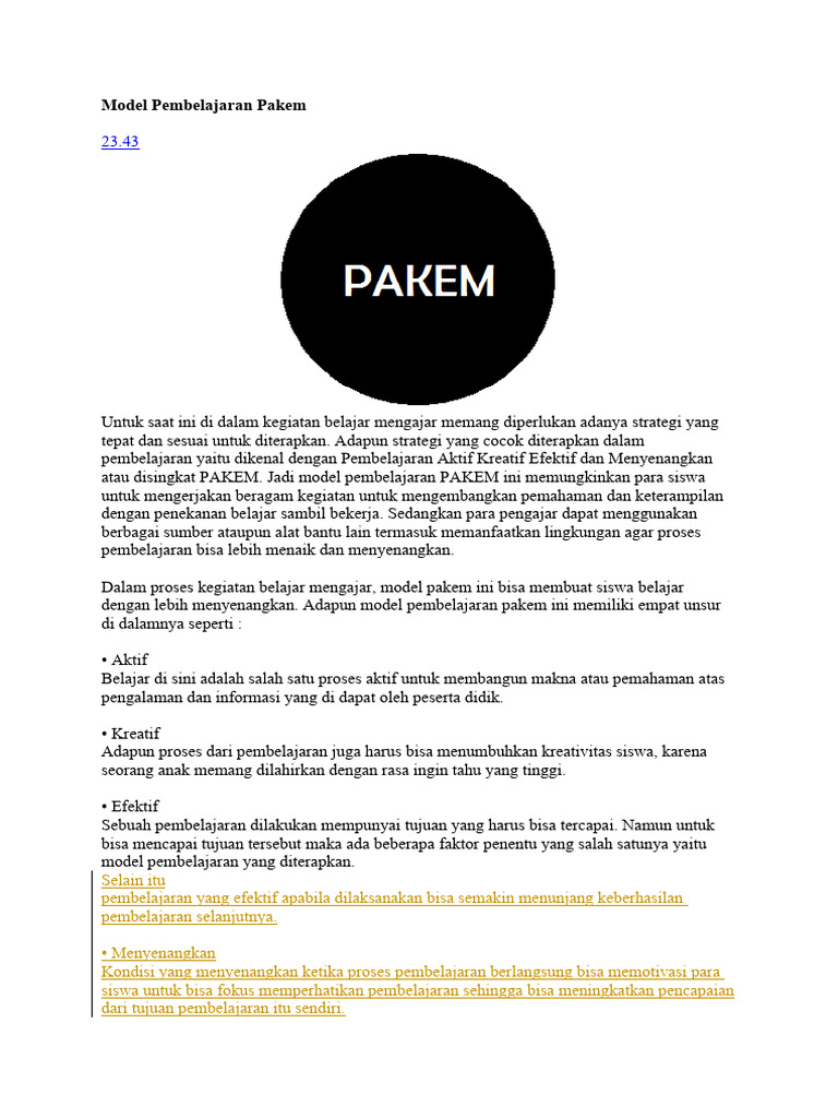 Model Pembelajaran Pakem | PDF | Karier & Perkembangan