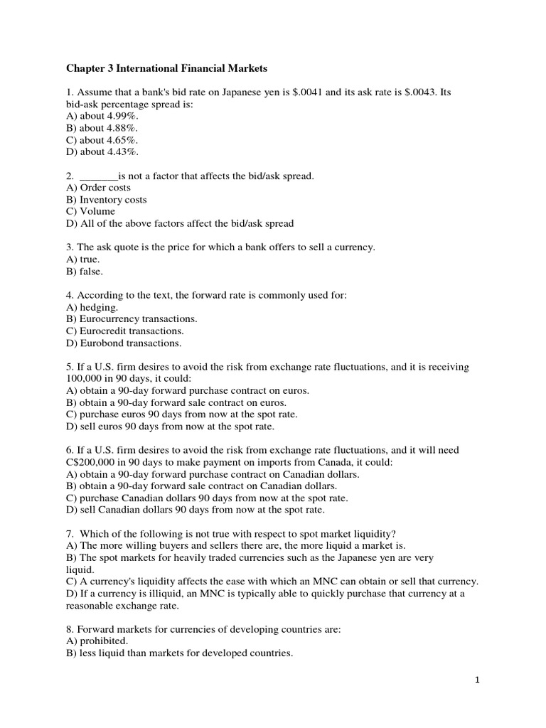 Chapter 3 International Financial Markets MCQ PDF | PDF | Market ...