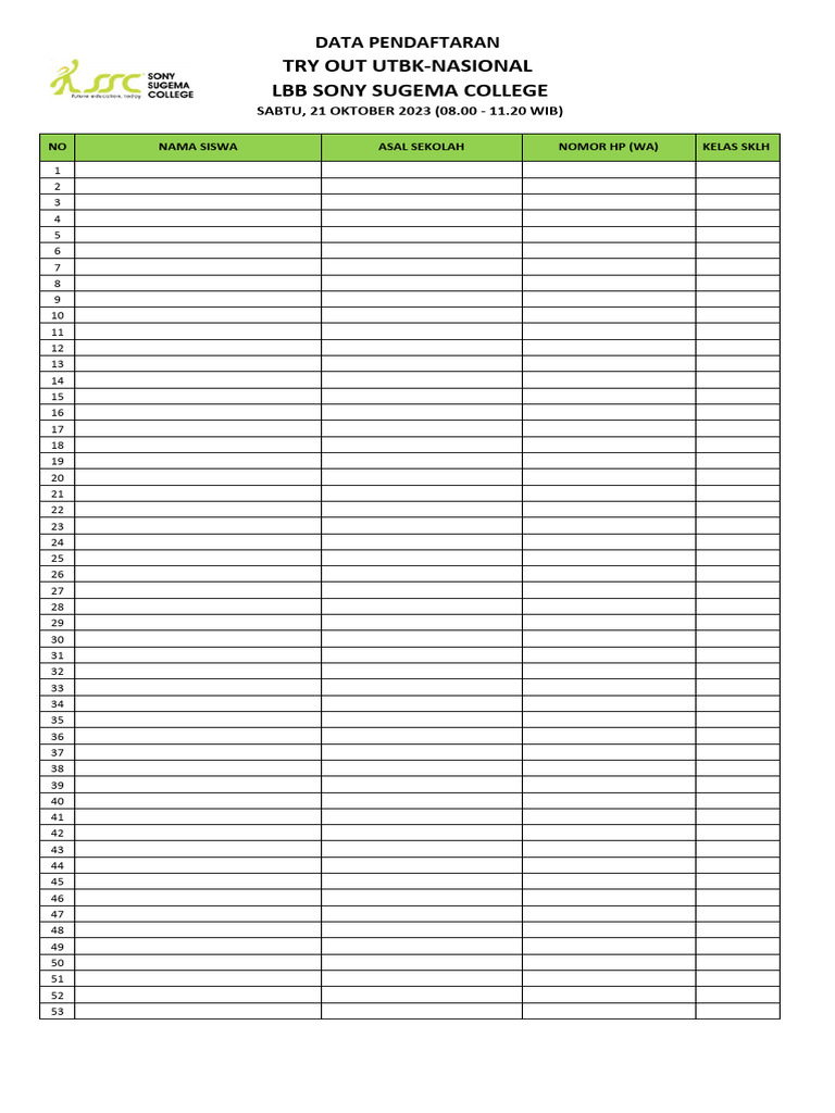 Pendaftaran Try Out Utbk Nasional SSC 21 Okt' 23 | PDF