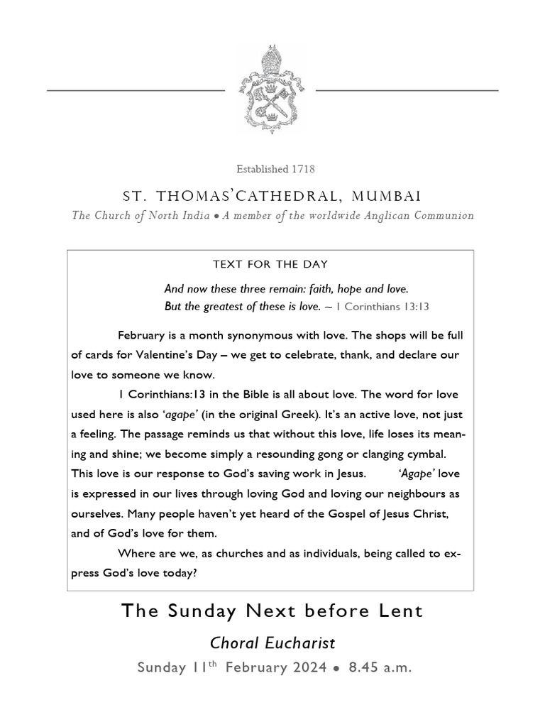 240211sunday Next Before Lent - Eucharist | PDF | Eucharist | Lent