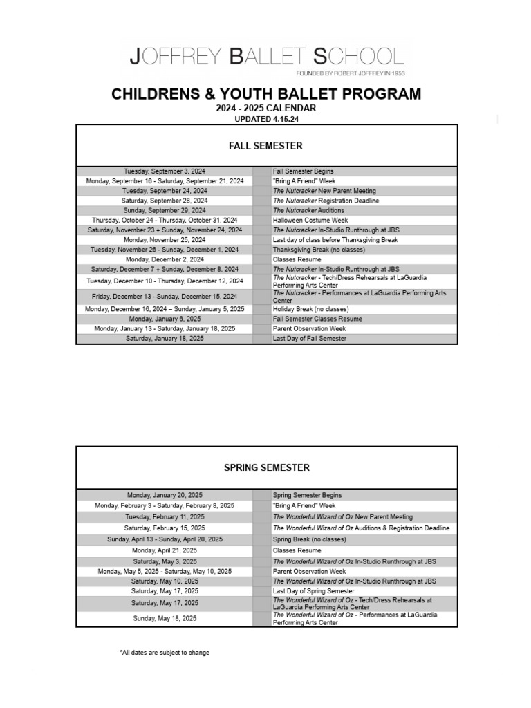 Children's and Youth Ballet Official Calendar - Official Combined ...