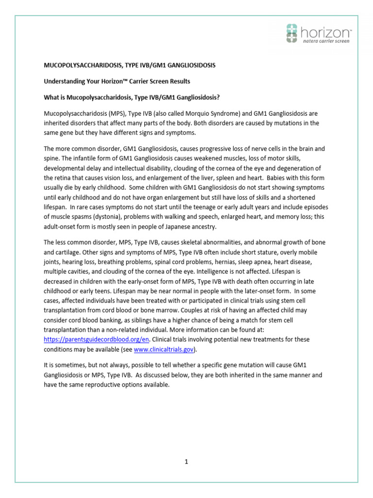 Mucopolysaccharidosis, Type IVB - GM1 Gangliosidosis | PDF | Genetic Disorder | Health Sciences