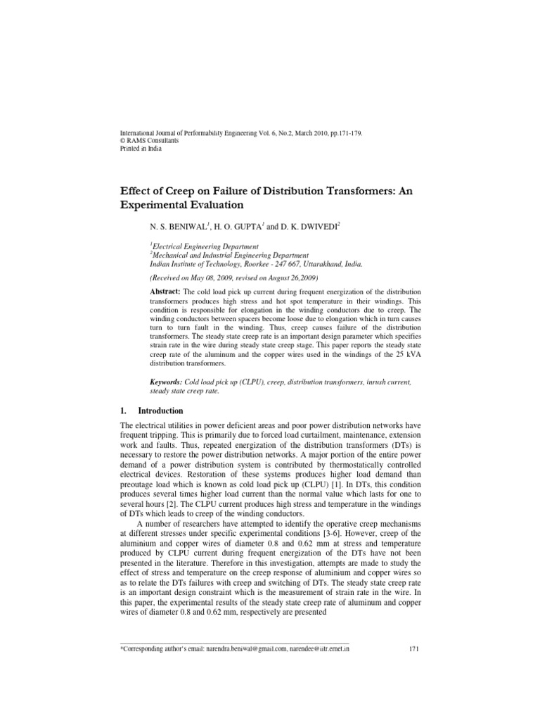 Effect of Creep On Failure of Distribution Transformers | PDF | Creep ...