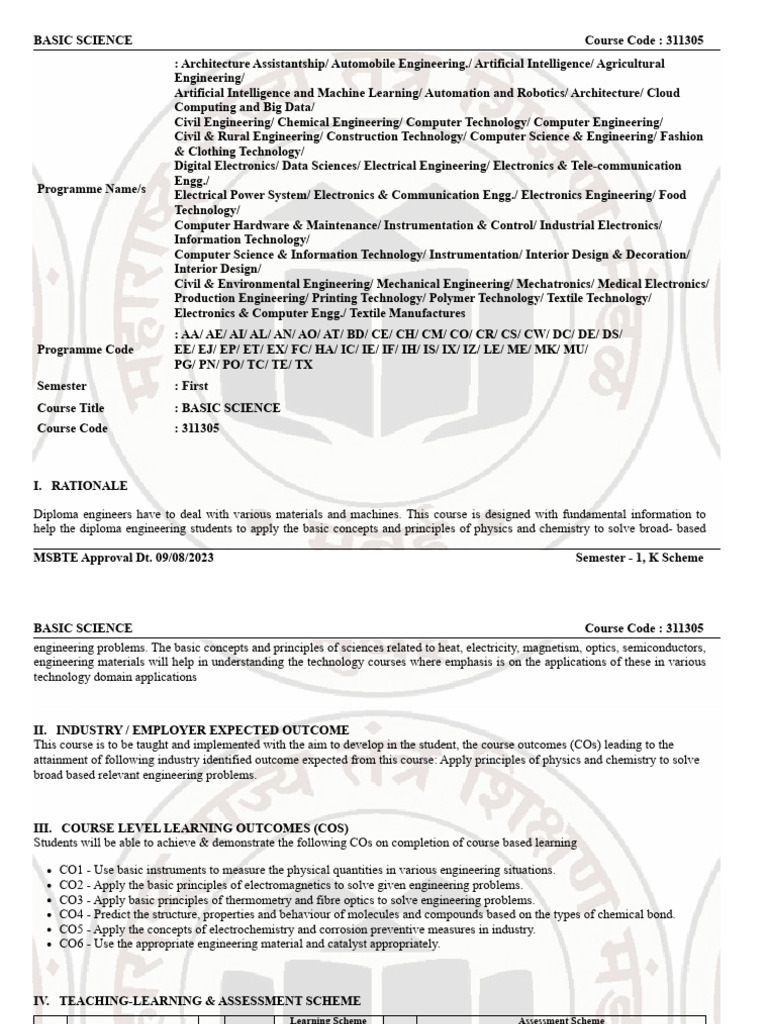 Basic Science Course Overview for Engineers | PDF | Electrochemistry ...